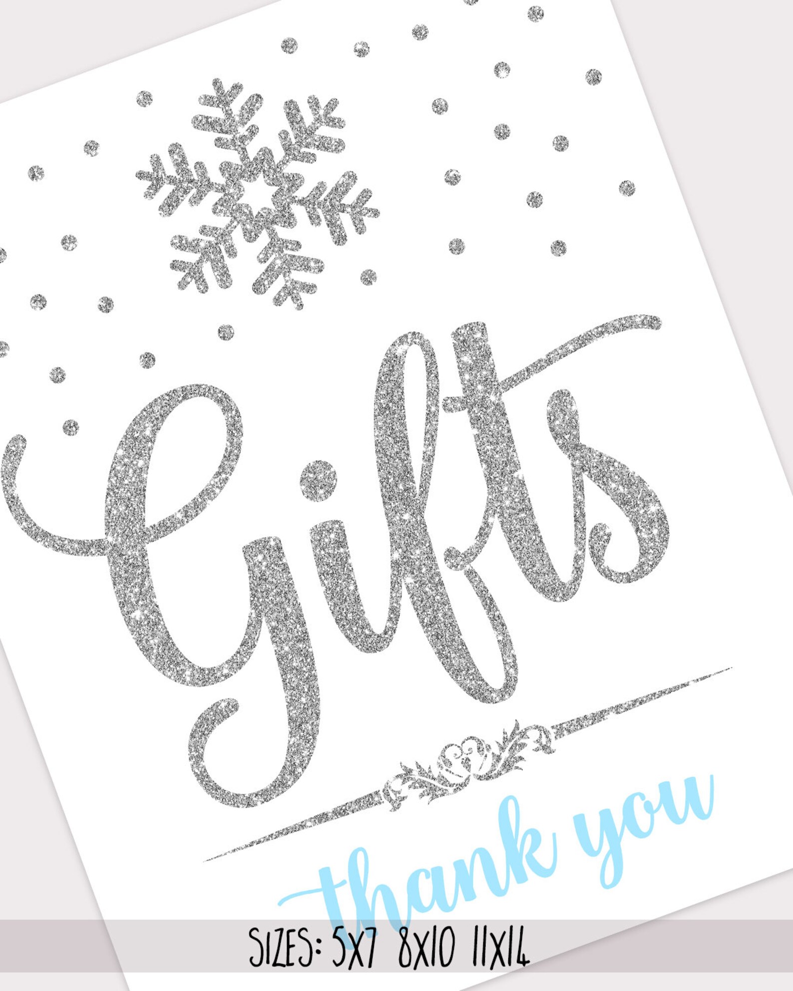 Gifts Sign Printable, Winter Onederland Decorations, Blue and Silver ...