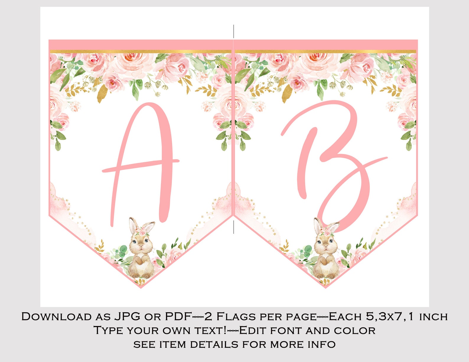 Editable Floral Bunny Happy Birthday Banner, Some Bunny is One ...