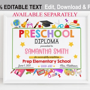EDITABLE Preschool Graduation Diploma Printable, Kids Personalized ...