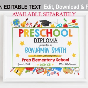 EDITABLE Preschool Graduation Diploma Printable, Kids Personalized ...