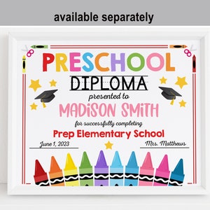 ANY GRADE EDITABLE Preschool Diploma Printable, Personalized Preschool ...