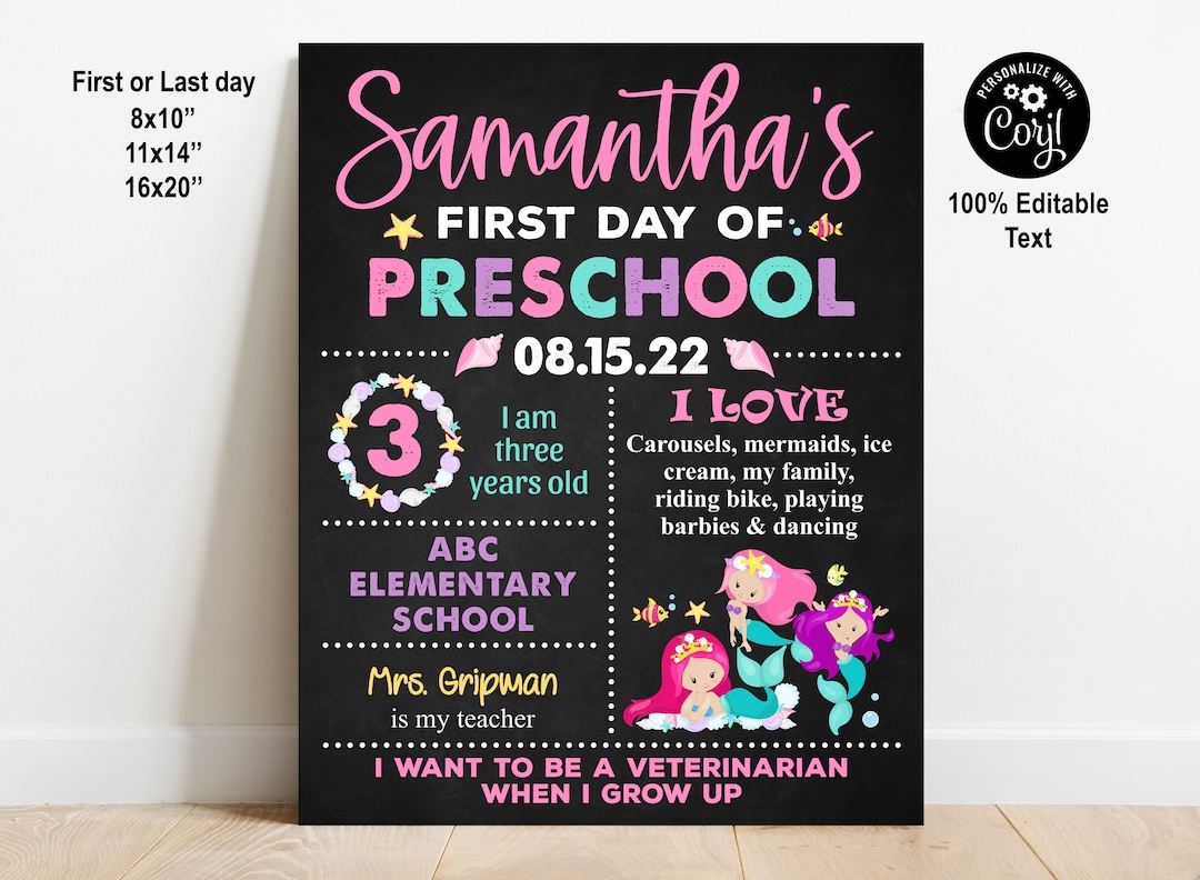 EDITABLE Mermaid First or Last Day of School Chalkboard Sign Printable ...