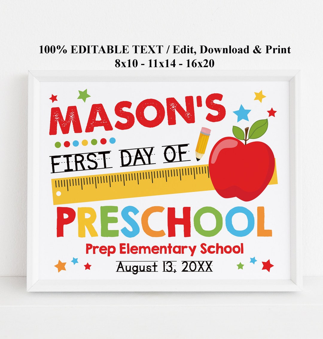 Editable First Day of School Printable Sign, Boy Back to School Sign ...