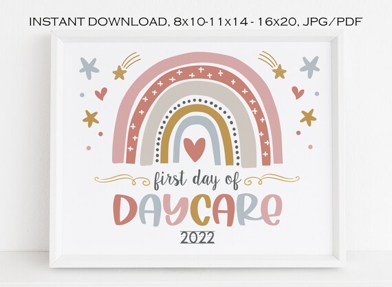 Boho Rainbow First Day of Daycare Sign Printable Girl Back to - Etsy