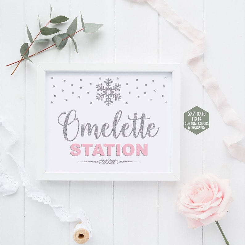 Omelette Station Sign Printable, Winter Onederland Decorations Pink and ...