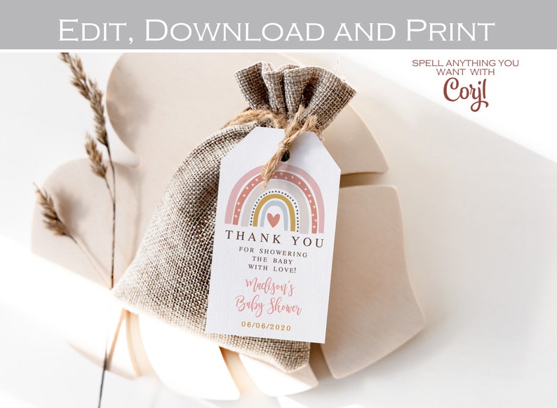 EDITABLE Boho Rainbow Thank You Card Printable Girl Baby - Etsy