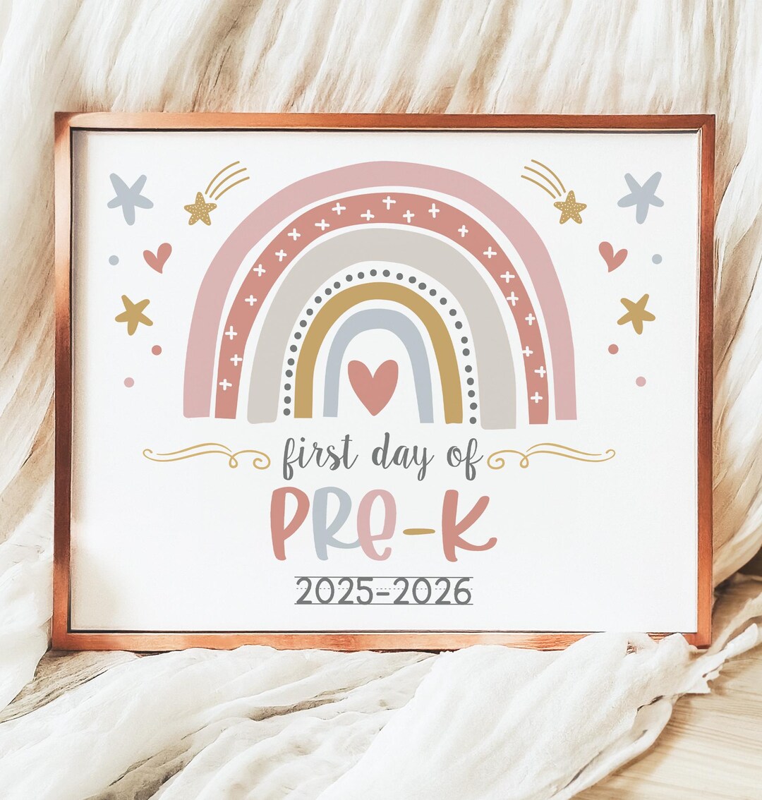 Boho Rainbow First Day of Pre-k Sign Printable, Girl Back to School ...