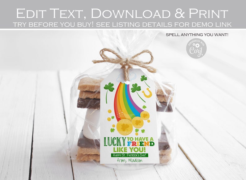 EDITABLE Rainbow Seeds St. Patrick's Day Tag Printable - Etsy