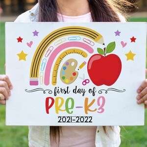Rainbow First Day of Pre-K3 Sign Printable Girl Back to | Etsy