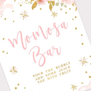 Momosa Sign Printable, Baby Shower Mom-osa Bar Sign, Blush Pink and ...