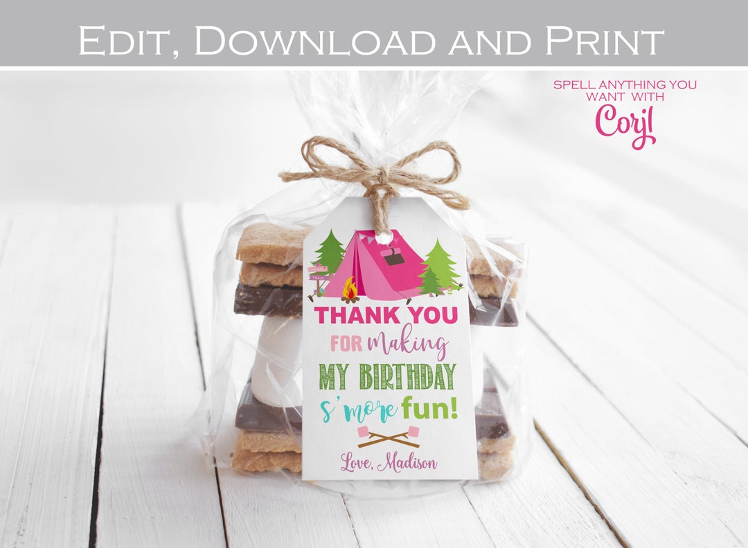 S'mores Tags, Smores Thank You Tags, Camping Birthday Party Favors ...