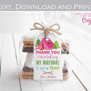 S'mores Tags, Smores Thank You Tags, Camping Birthday Party Favors ...