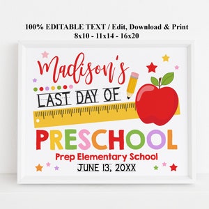 EDITABLE Girl Last Day of School Printable Sign, End of School Year ...