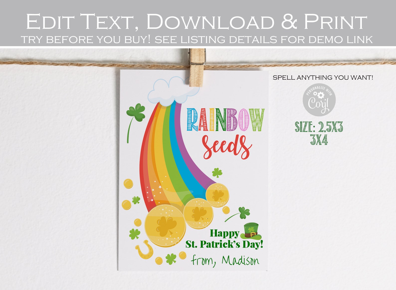 EDITABLE St. Patrick's Day Tag Printable, St. Patty's Co-worker Kids ...