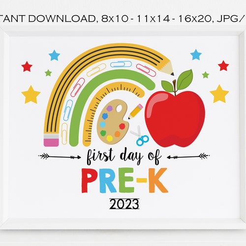 Rainbow First Day of Preschool Sign Printable Girl Back to - Etsy