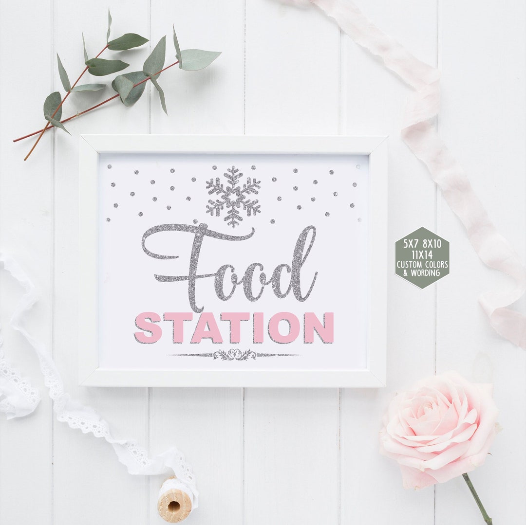 Food Station Sign Printable, Winter Onederland Decorations, Pink and ...