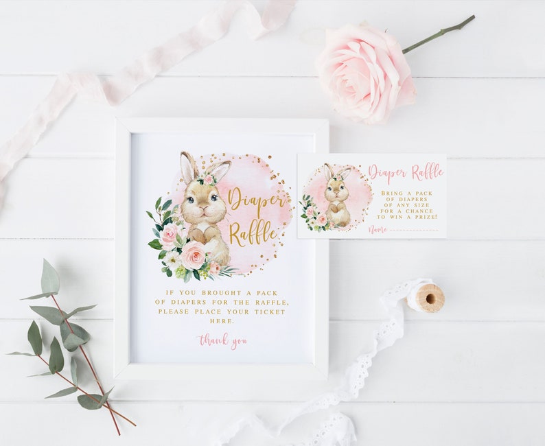 Bunny Diaper Raffle Sign and Tickets Printable, Floral Girl Baby Shower ...