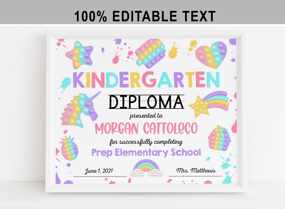 EDITABLE Girl Kindergarten Diploma Printable, Personalized Certificate ...