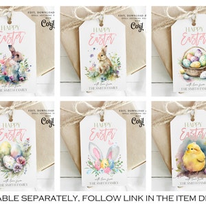 Happy Easter Gift Tag Printable, Easter Basket Party Favors, Watercolor ...