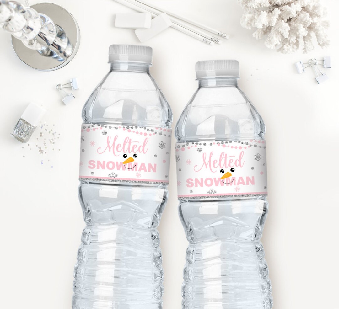 Melted Snowman Water Bottle Labels Pink and Silver Glitter - Etsy