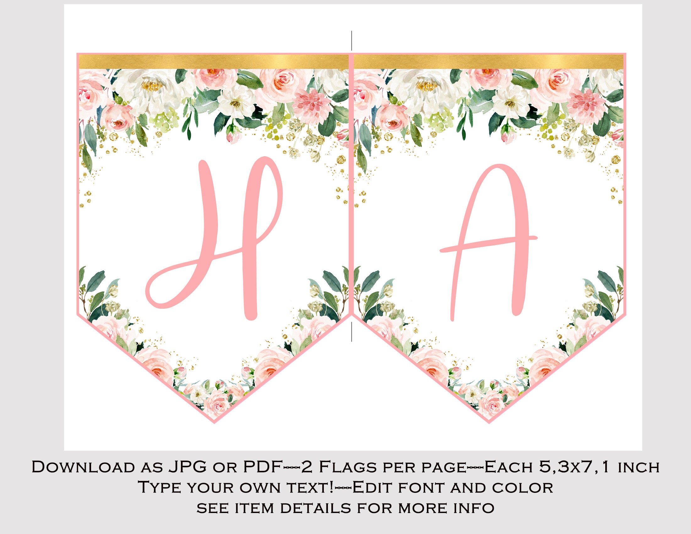 Editable Template Floral Birthday Banner Alphabet Banner - Etsy