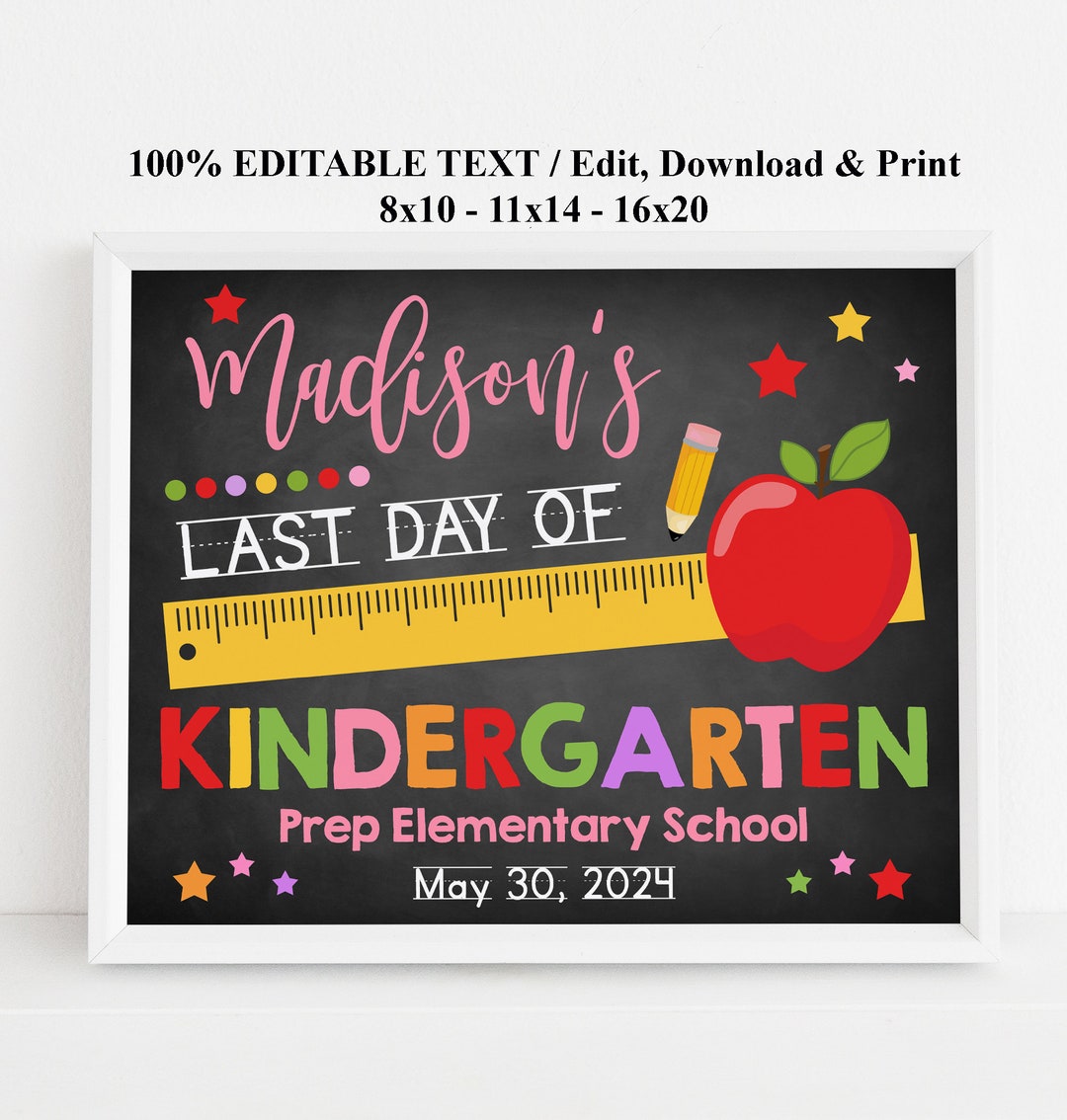ANY GRADE Editable Last Day of School Printable Sign, Girl End of ...
