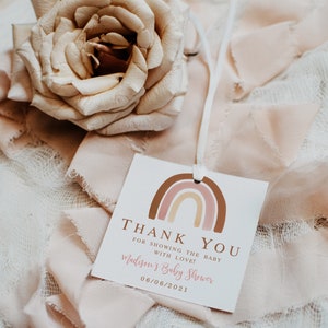 EDITABLE Boho Rainbow Thank You Tag Printable, Baby Shower Favor Labels ...