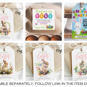 Happy Easter Gift Tag Printable, Easter Basket Party Favors, Watercolor ...