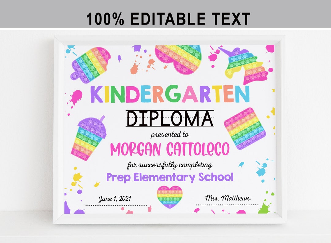 EDITABLE Girl Kindergarten Diploma Printable, Personalized Certificate ...