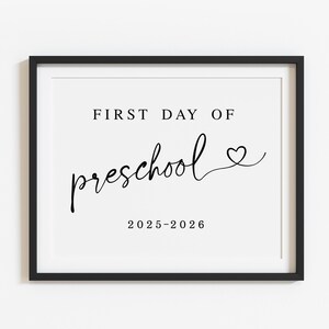 Minimalist First Day of Preschool Sign Printable, Modern Back to School ...