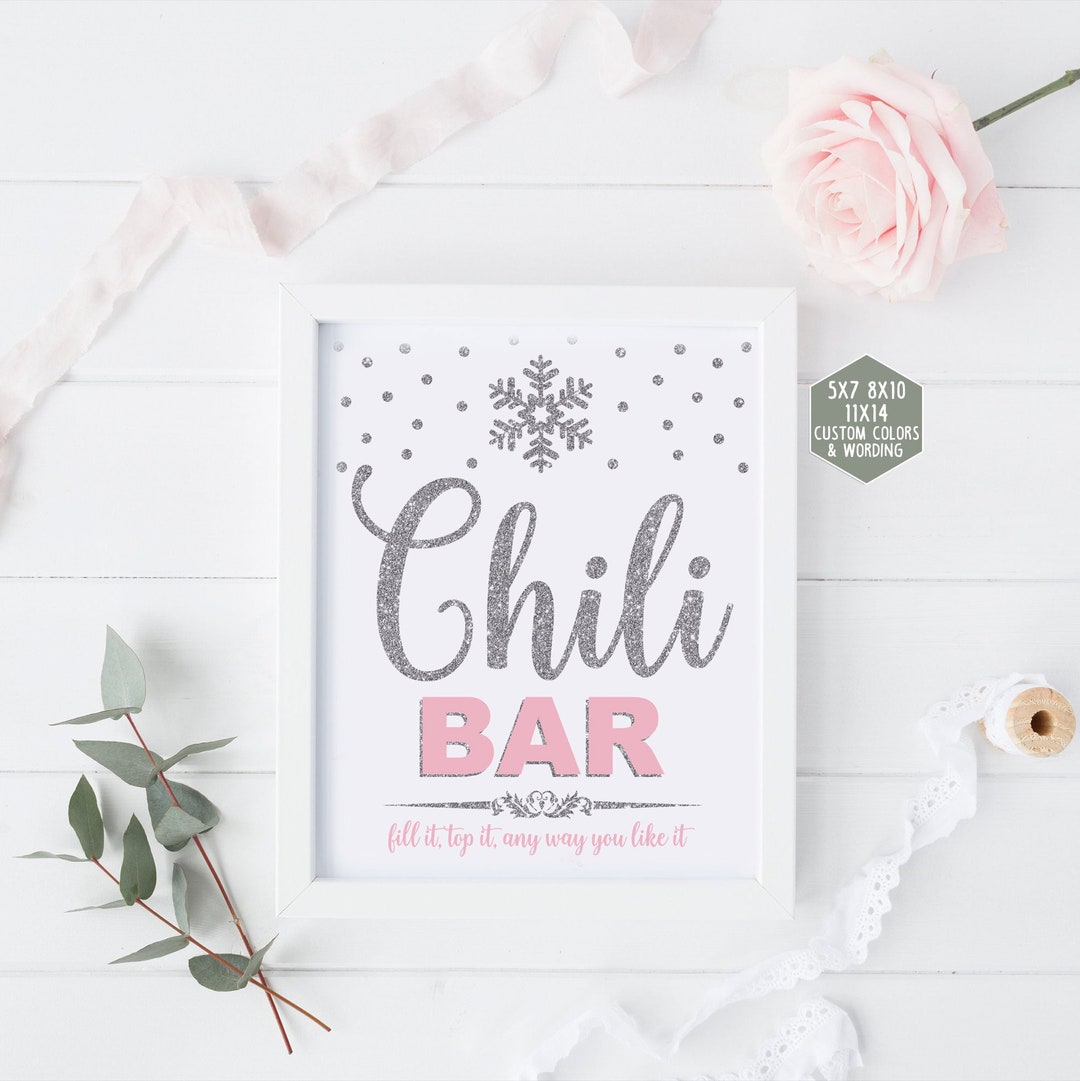 Chili Bar Sign Printable, Winter Onederland Decorations, Pink and ...