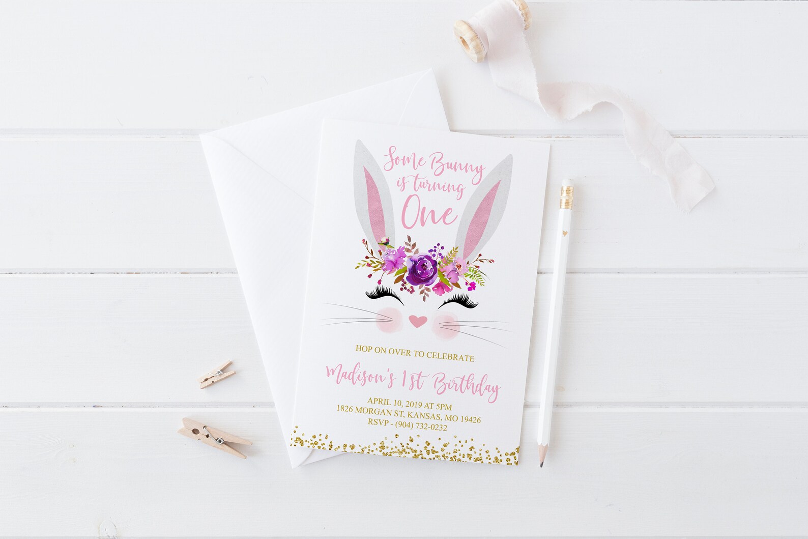 Editable Bunny Birthday Invitation, Some Bunny is One Invitation, First ...