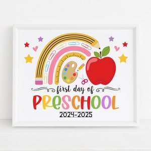 Rainbow First Day of Preschool Sign Printable, Girl Back to School ...