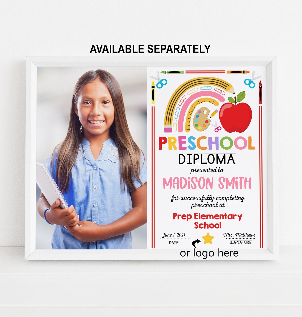 EDITABLE Preschool Diploma With Photo, Rainbow Personalized ...