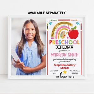 EDITABLE Preschool Diploma With Photo, Rainbow Personalized ...