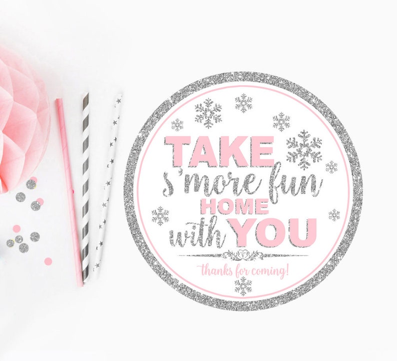 Take S'more Fun Home With You Favor Tags Pink and Silver | Etsy