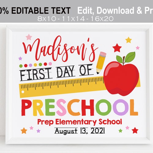 Hello Preschool Sign First Day of Preschool PRINTABLE - Etsy