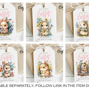 Happy Easter Gift Tag Printable, Easter Basket Party Favors, Watercolor ...