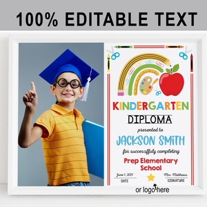 EDITABLE Kindergarten Diploma With Photo Printable Rainbow - Etsy