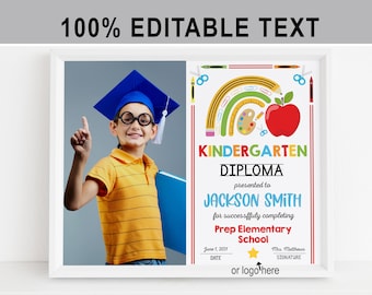 Rainbow Editable Diploma Graduation Certificate Instant - Etsy