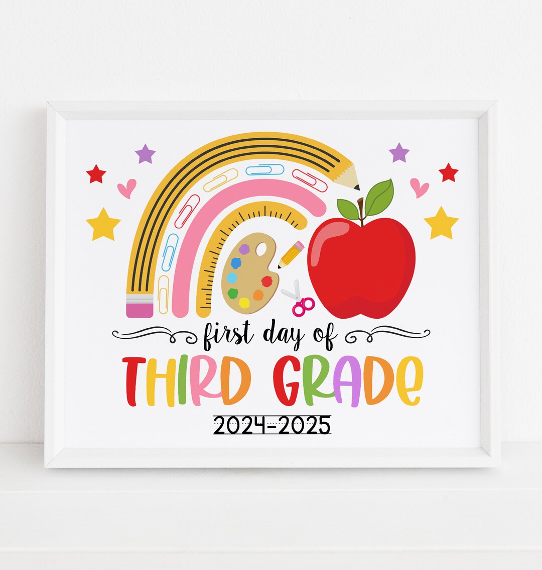 Rainbow First Day of 3rd Grade Sign Printable, Girl Back to School ...