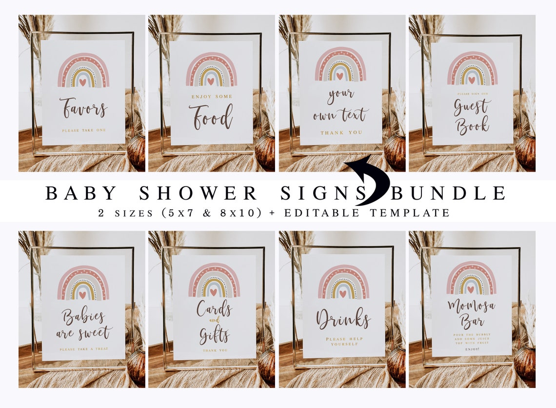 Boho Rainbow Baby Shower Signs Bundle Bohemian Signage Kit - Etsy