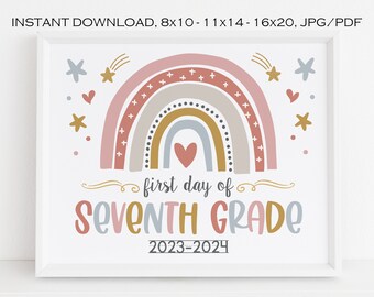 Boho Rainbow First Day of School Sign Printable Girl Back to - Etsy