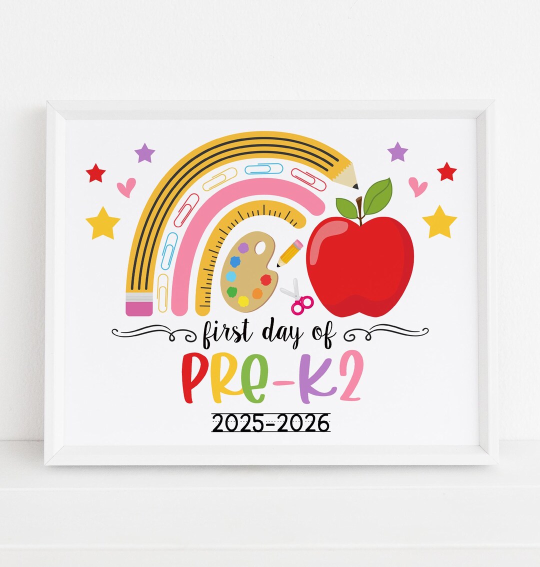 Rainbow First Day of Pre-k2 Sign Printable, Girl Back to School Poster ...