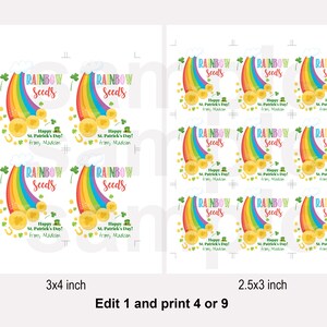 EDITABLE Rainbow Seeds St. Patrick's Day Tag Printable, St. Patty's ...