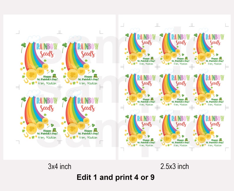 EDITABLE Rainbow Seeds St. Patrick's Day Tag Printable - Etsy
