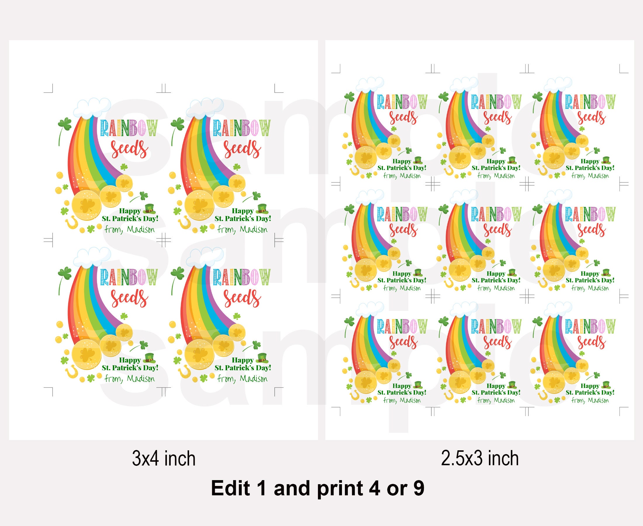 EDITABLE Rainbow Seeds St. Patrick's Day Tag Printable, St. Patty's ...