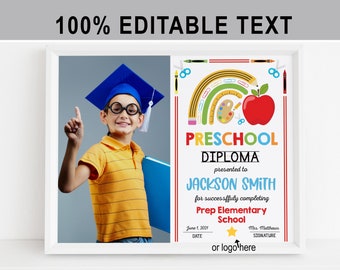 Rainbow Editable Diploma Graduation Certificate Instant - Etsy