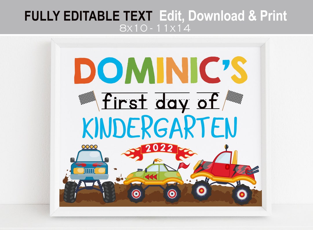 EDITABLE Monster Truck First Day of School Sign Printable, Back to ...