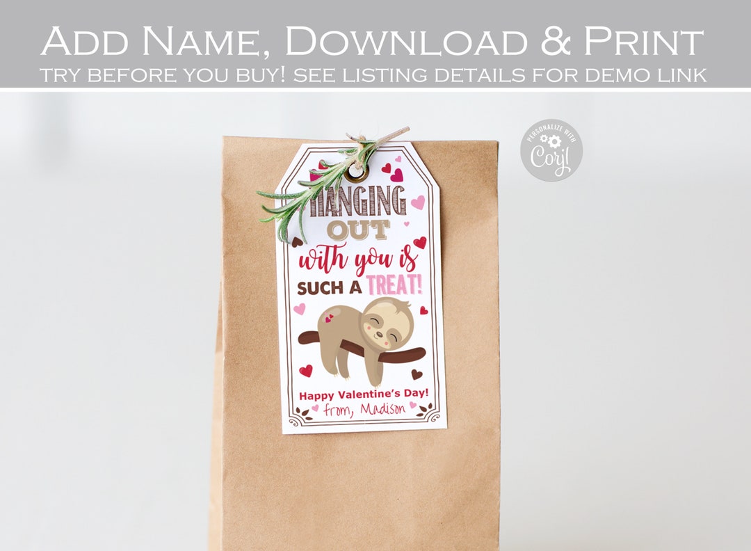 Sloth Valentine's Day Tag Printable, Smores Valentines Tag, Classroom ...
